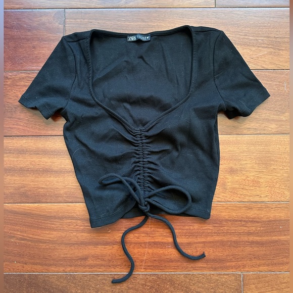 Zara | Tops | Zara Ruched Midline Top Featuring A Square Neckline ...